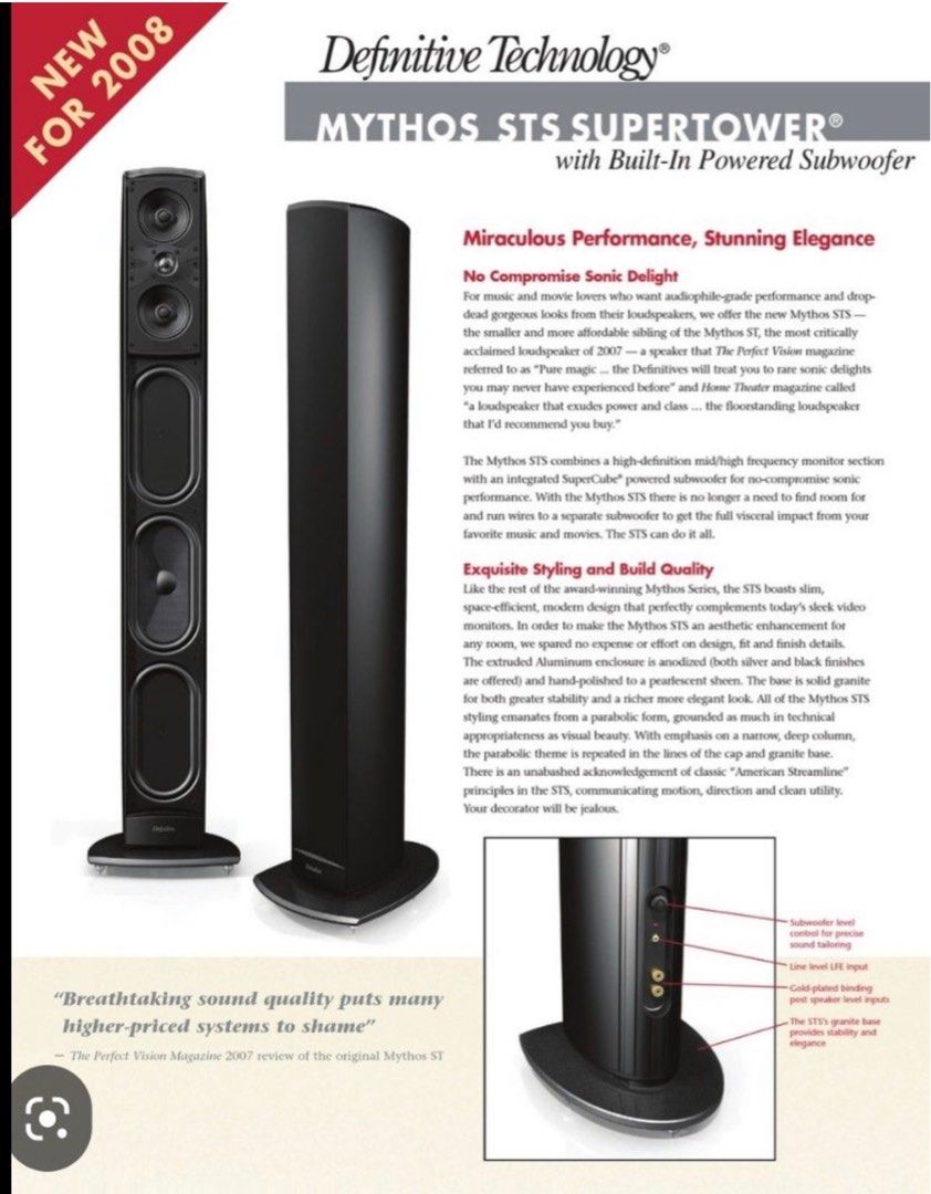 Definitive Technology Mythos STS Super Tower Speakers with JAMO Subwoofer, Audio, Soundbars ...