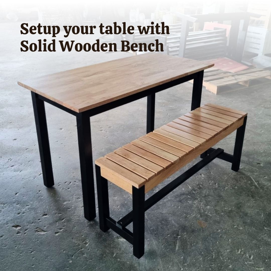 Dining Table Set (1 Table + 2 Bench) Meja Makan made of 100% Solid Wood Table Bench Chair Kerusi ...