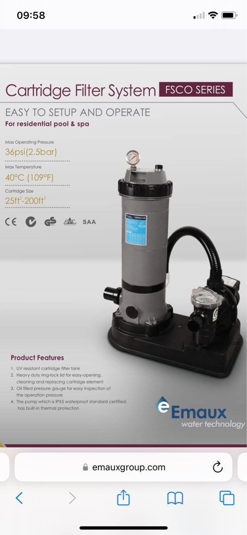 Emaux FSCO Series Cartridge Filter System FSCO100+SS100 on Carousell