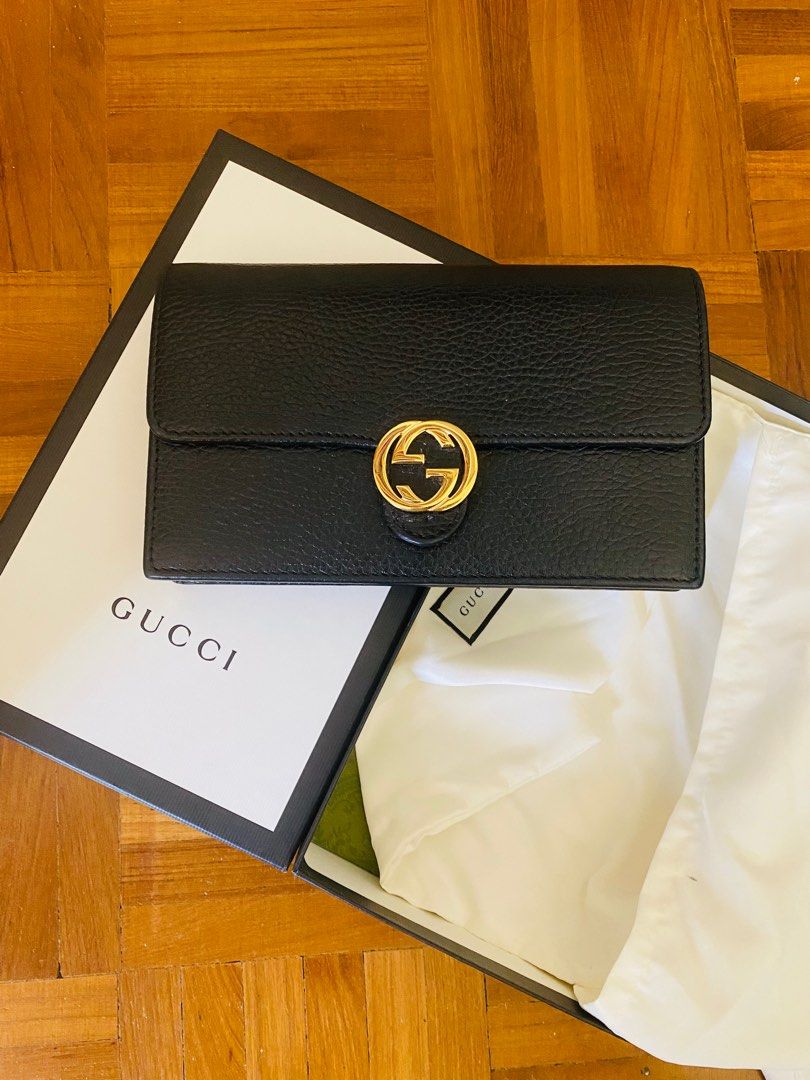 Gucci GG interlocking wallet on chain crossbody bag (Black), Luxury ...