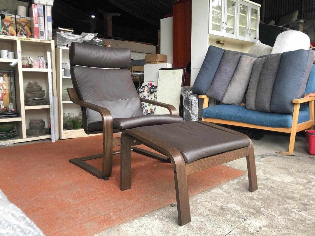 Ikea poang armchair and ottoman Solid bentwood genuine leather relaxing ...