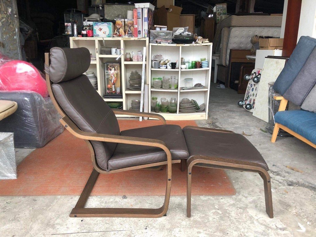 Ikea poang armchair and ottoman Solid bentwood genuine leather relaxing ...