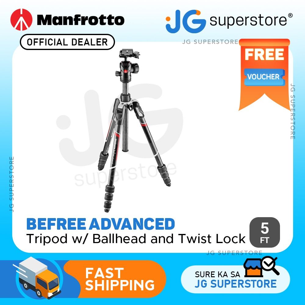 Manfrotto Befree Advanced Carbon Fiber Travel Tripod with 494 Ball Head Twist Locks, Black ...