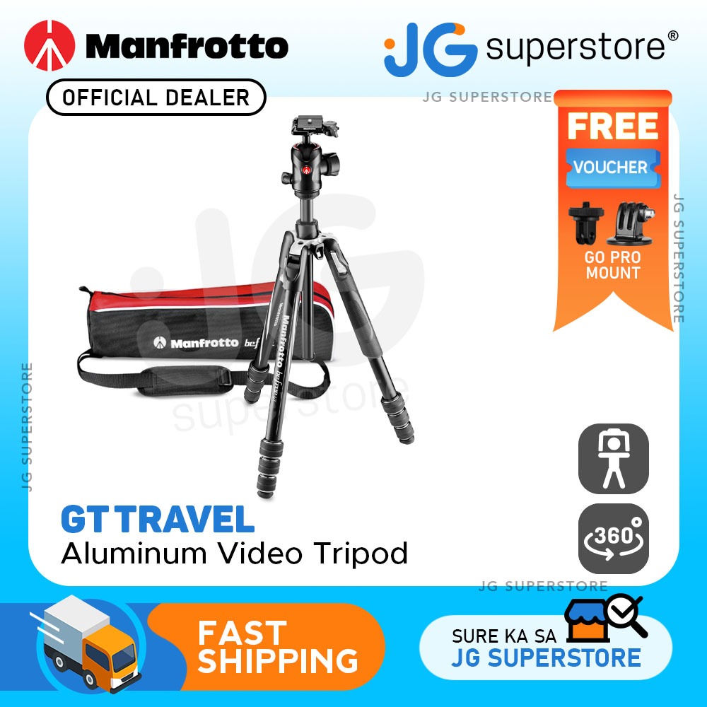 Manfrotto MKBFRTA4GT-BH Befree GT Travel Aluminum Tripod with 496 Ball Head for Vlogging ...