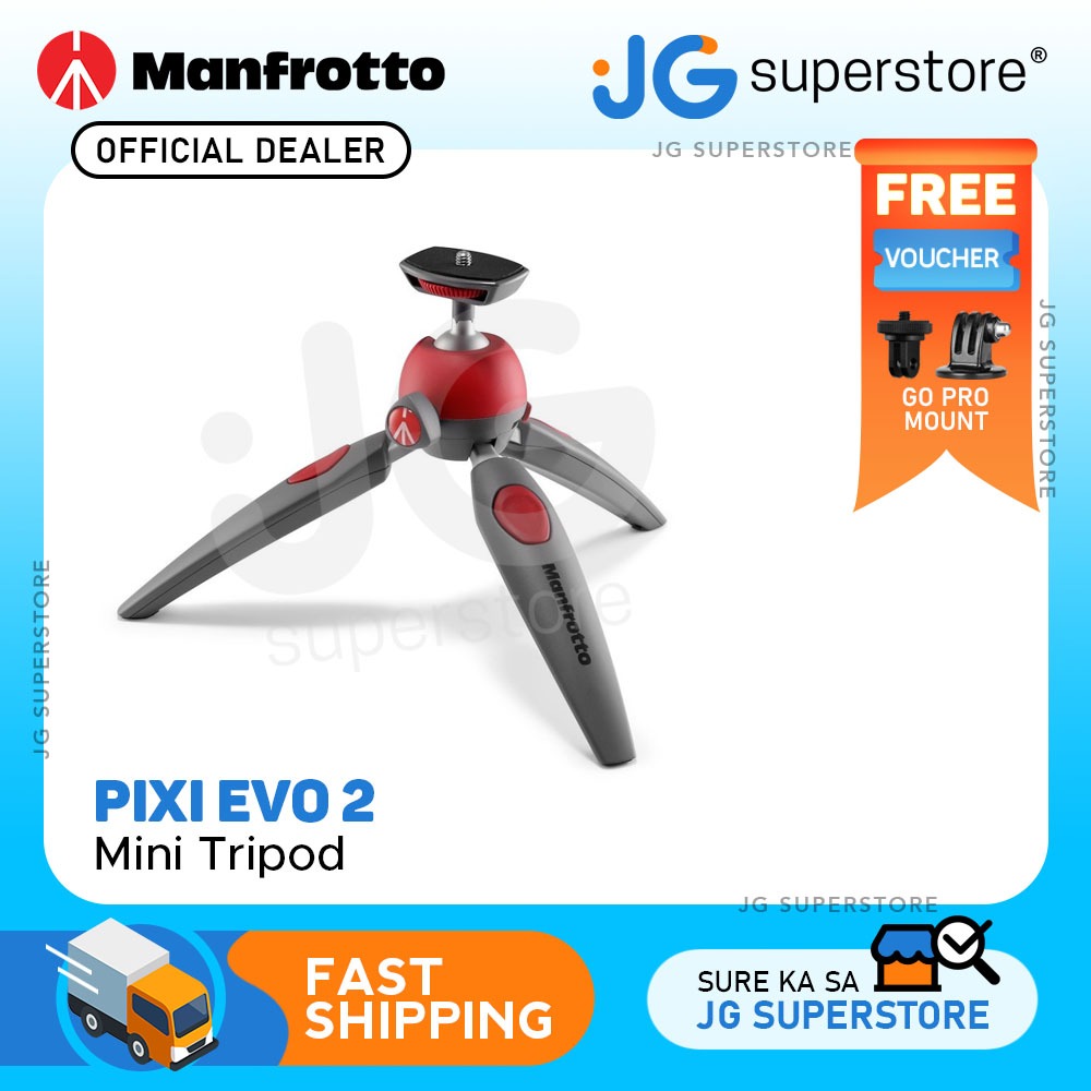 Manfrotto PIXI Evo Mini Table Top Tripod for Vlogging, Zoom Meetings, Livestreams, Red ...