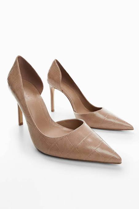MANGO Tan beige nude croc effect pointed 3-inch stiletto pumps heels ...