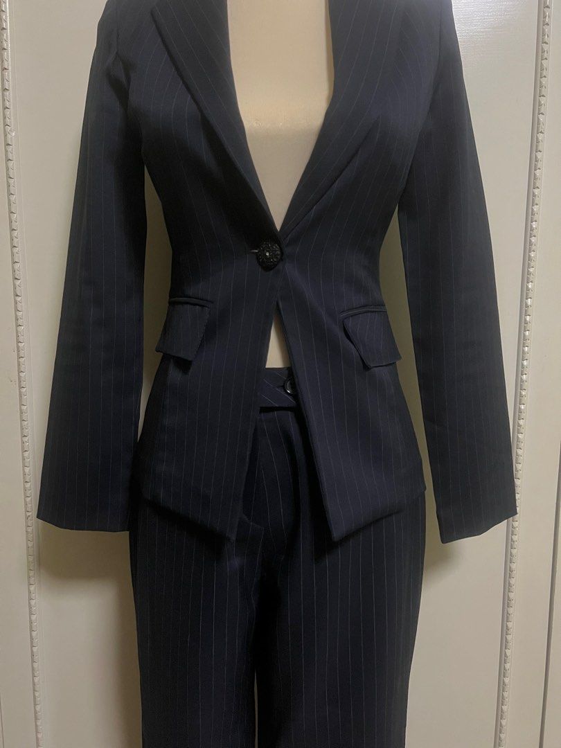 Navy Blue Pinstripes Blazer and Trousers and skirt Made in korea, Women ...