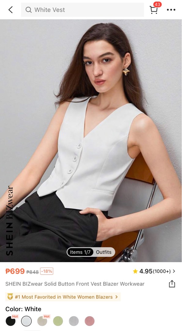 Original Shein white vest on Carousell