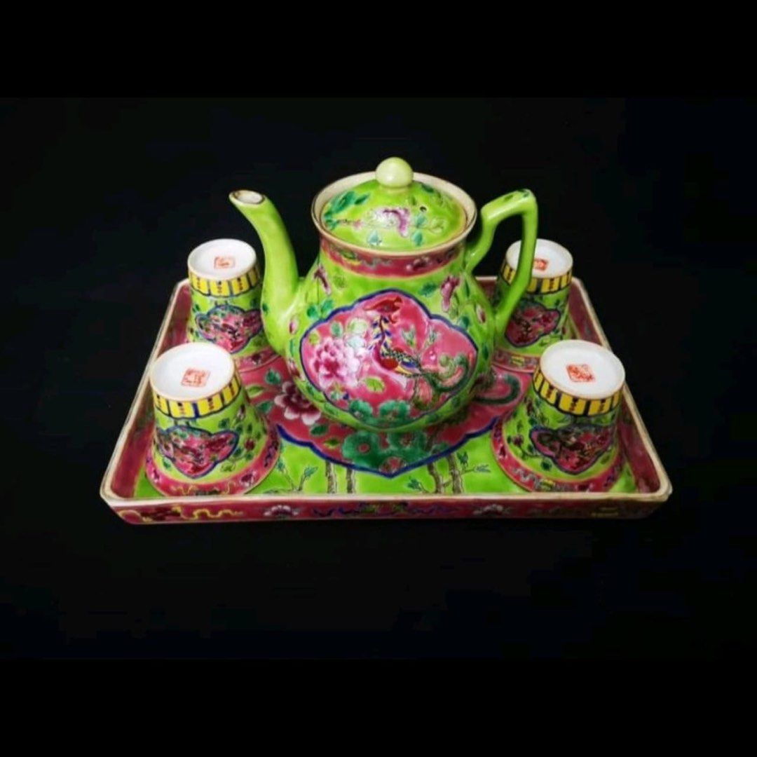 Peranakan Teapot Set. (6 PCs ), Furniture & Home Living, Kitchenware ...