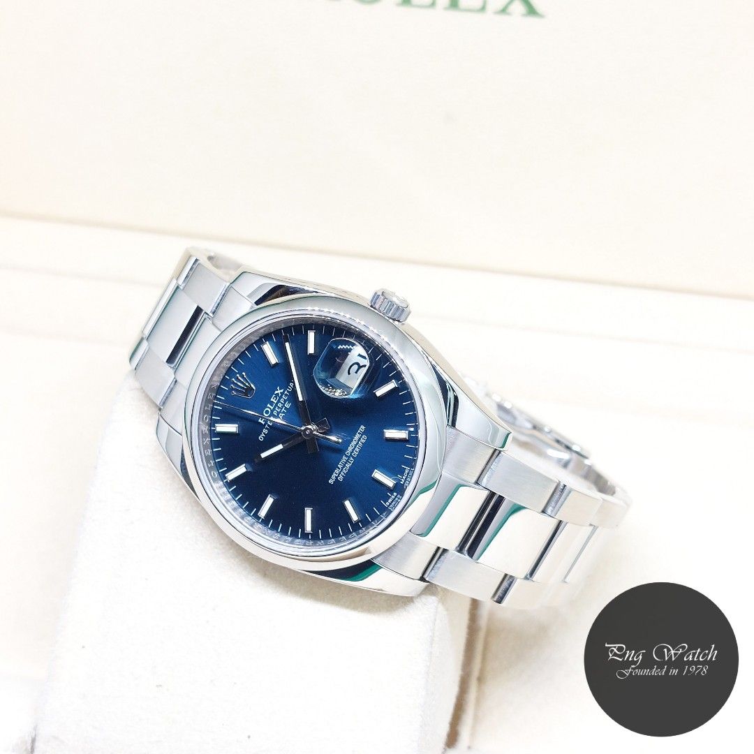 Rolex 34mm Blue Sticks Dial Oyster Perpetual Date REF: 115200 (2013 ...