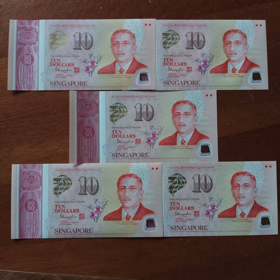 Singapore SG50 $10 commemorative notes 5pcs UNC, Hobbies & Toys ...