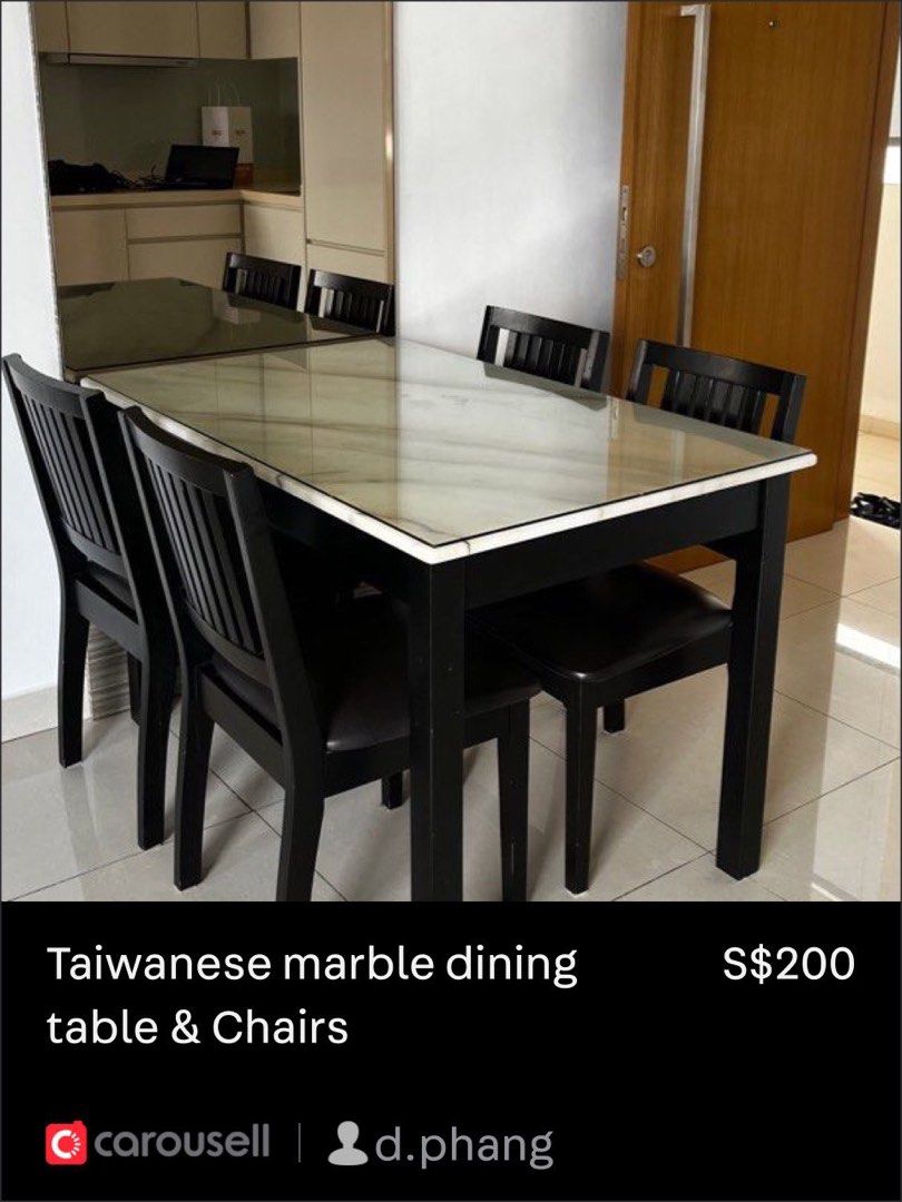 Taiwanese marble dining table and chairs, Furniture & Home Living ...