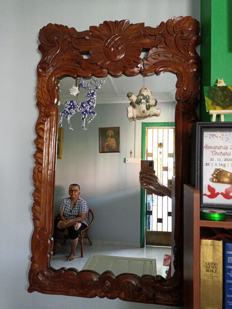 Teak Wood Mirror, Furniture & Home Living, Home Decor, Mirrors on Carousell