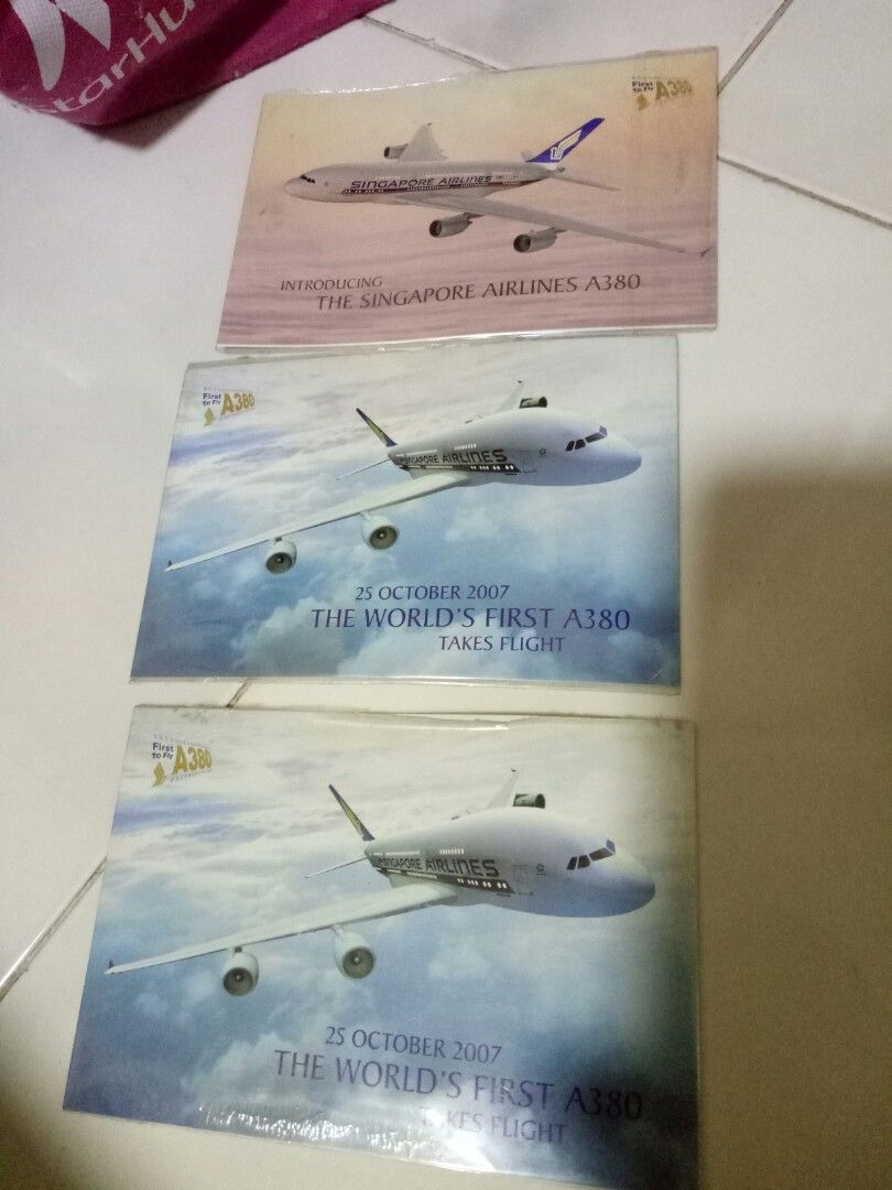vintage/commemorative - SQ first to fly A380 postcards and pin, Hobbies ...