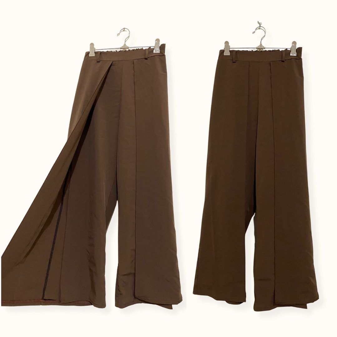 Wide leg brown pants, Women's Fashion, Bottoms, Other Bottoms on Carousell