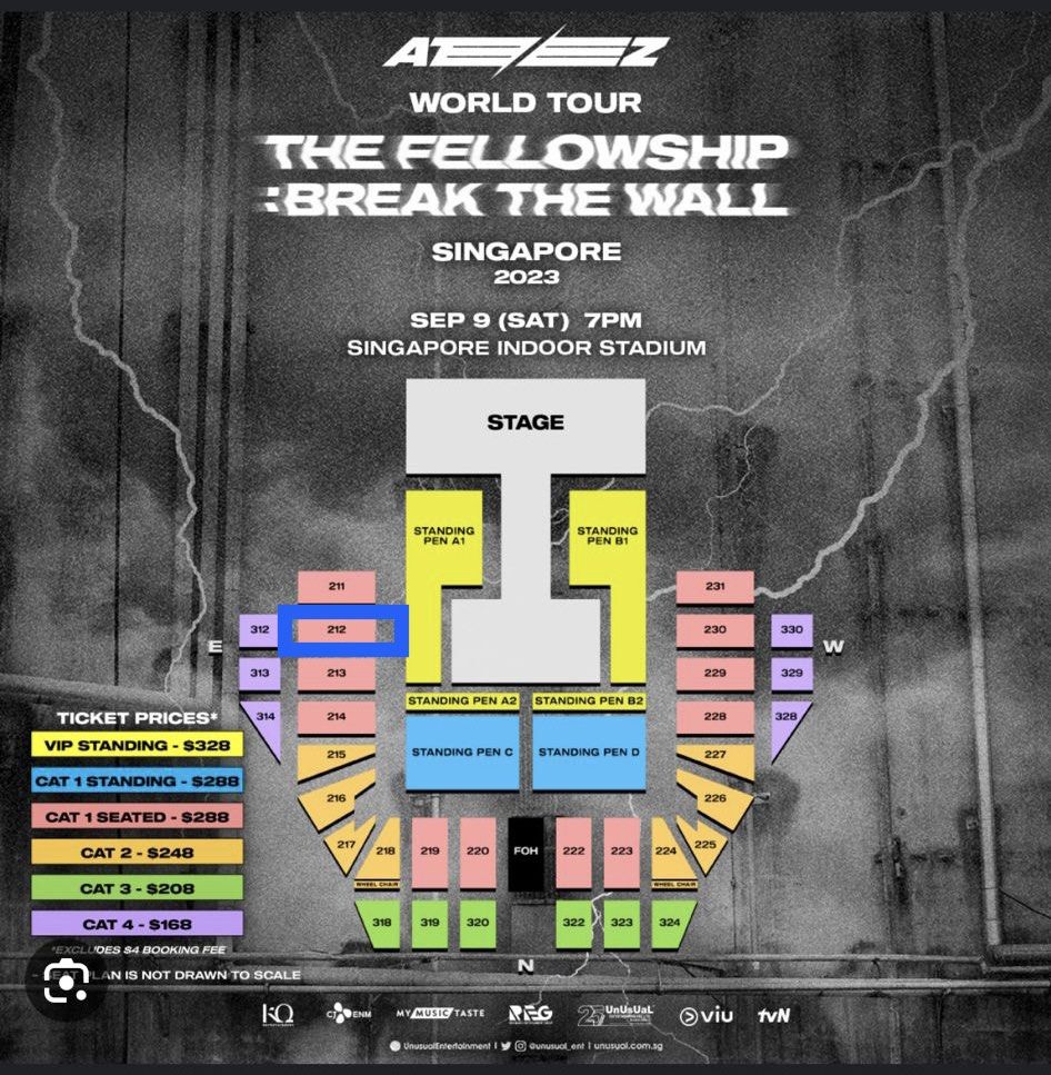 WTS Ateez Singapore concert tickets 9/9 Cat 1 seated (Atiny kpop indoor ...