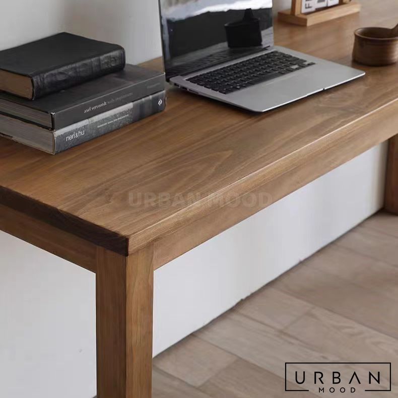 ZONAL Japandi Solid Wood Study Table, Furniture & Home Living ...