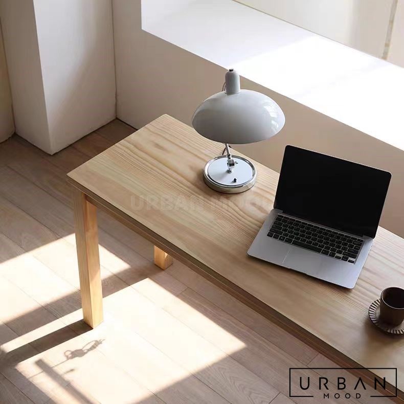 ZONAL Japandi Solid Wood Study Table, Furniture & Home Living ...