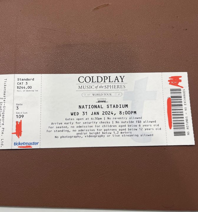 1x Coldplay Cat 3 Physical Tickets (31st Jan), Tickets & Vouchers ...
