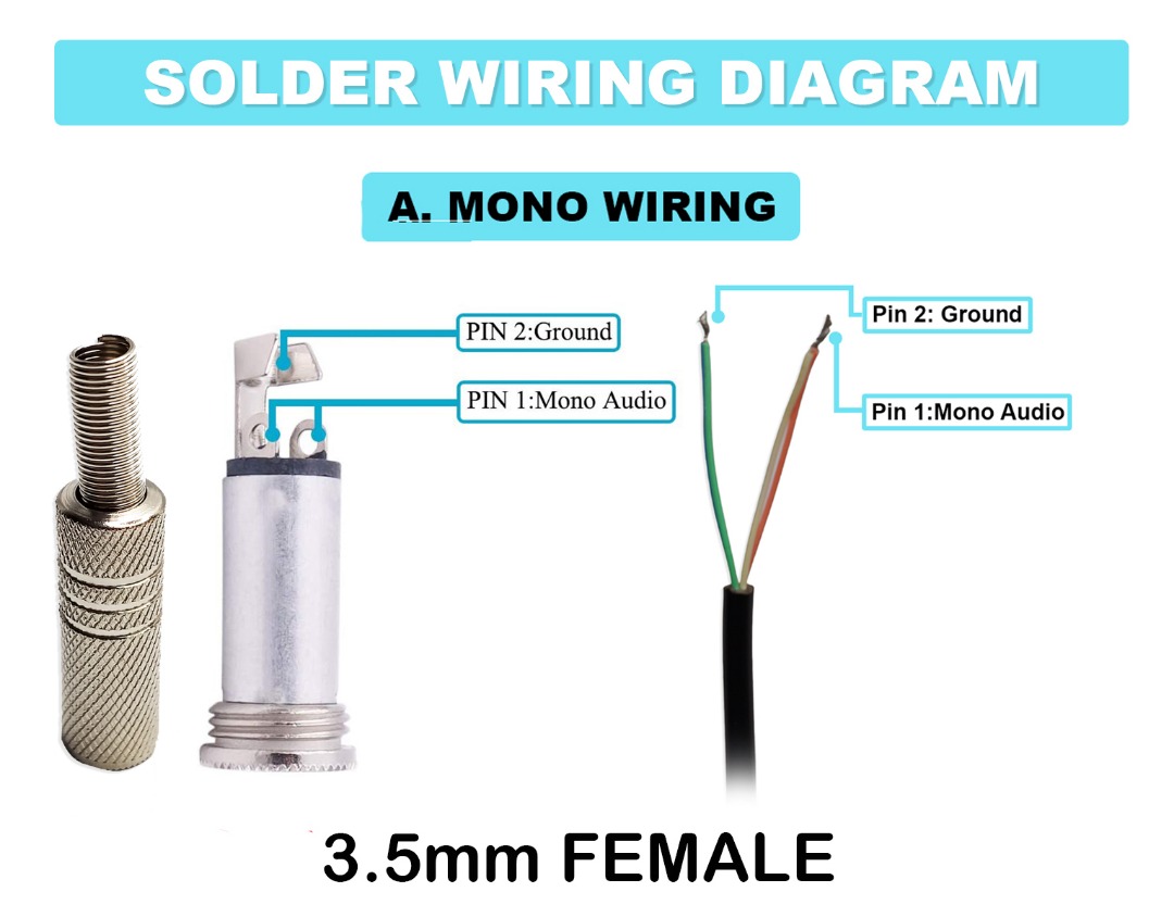 3.5mm FEMALE 2-POLE TS MONO to BARE WIRE OPEN END, BEST FOR AUDIO CABLE REPAIR on Carousell