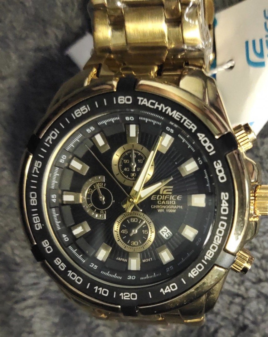 Casio Edifice Chronograph Black Dial Gold Bracelet Date 100M WR Men's ...