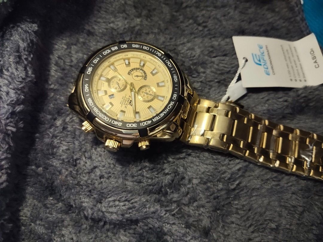 Casio Edifice Chronograph Gold Dial Gold Bracelet Date 100M WR Men's ...