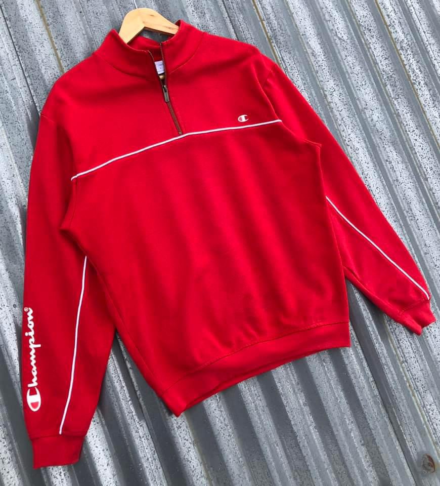 CHAMPION ALL RED QUART ZIP on Carousell