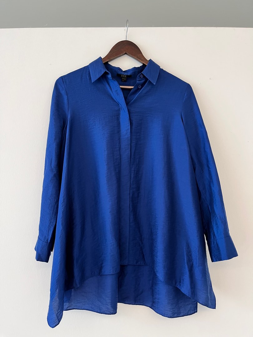 COS Blue Lyocell Blouse, Women's Fashion, Tops, Longsleeves on Carousell