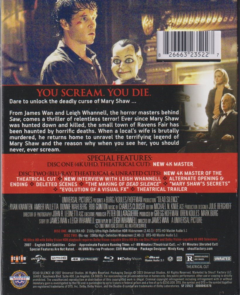 Dead Silence 4K Collector's Edition (Slipcover) Blu ray / Bluray ...