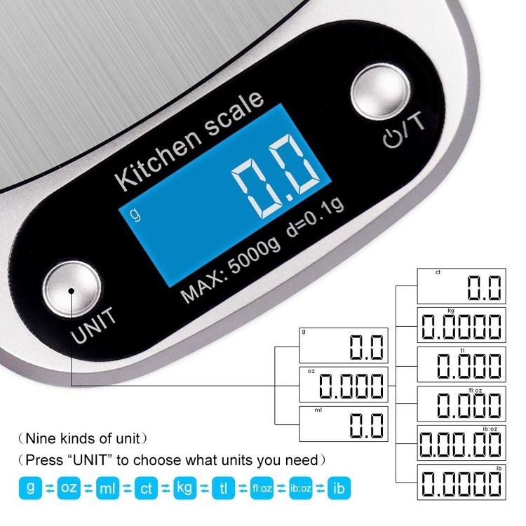 DIGITAL KITCHEN SCALE MULTI FUNCTION FOOD WEIGHING SCALE 0.1G TO 5KG ...