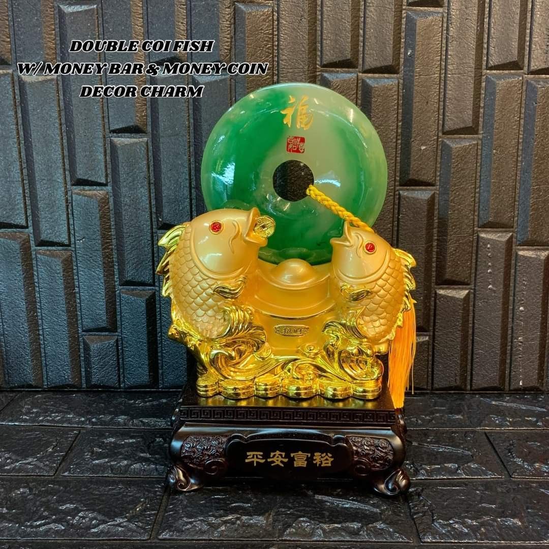 Double Coi Fish with money bar & money coin decor, Furniture & Home ...