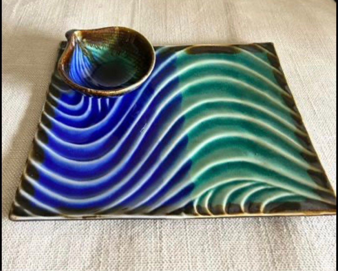 Gradient blue rectangle plate set, Furniture & Home Living, Kitchenware ...