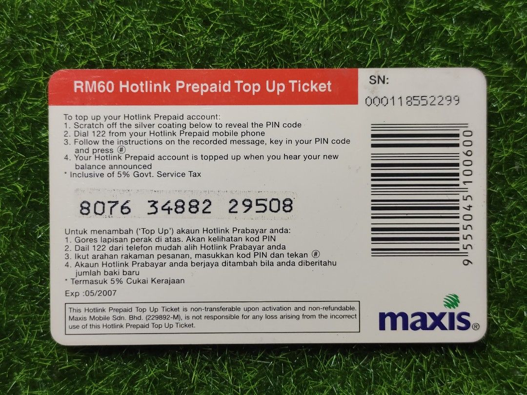 Hotlink RM60 Used Reload Card/ activate, Hobbies & Toys, Collectibles ...