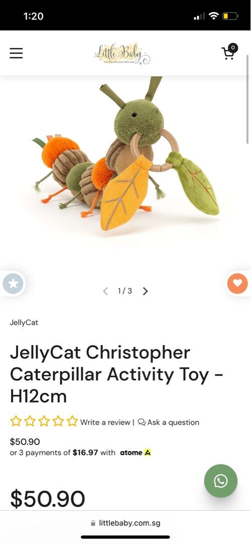 Jellycat Christopher caterpillar sensory toy, Babies & Kids, Infant ...