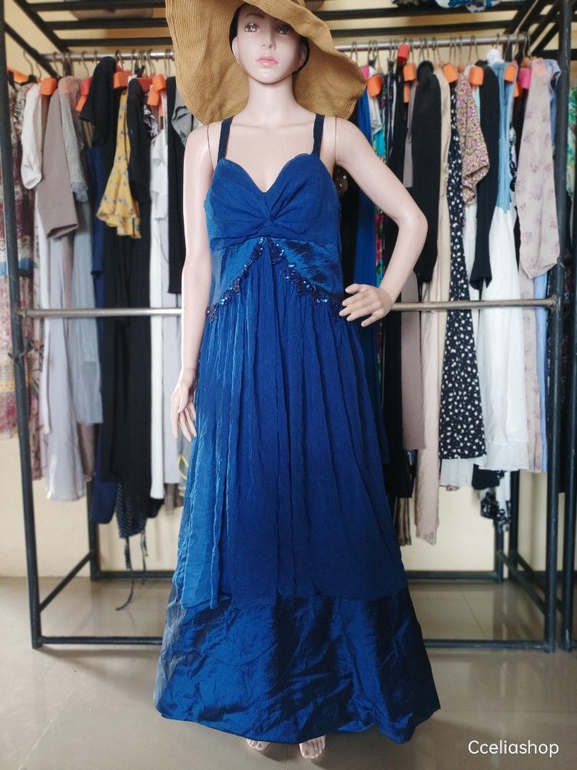 Maxi Dress Gown Glamour Blue, Fesyen Wanita, Pakaian Wanita, Gaun & Rok ...