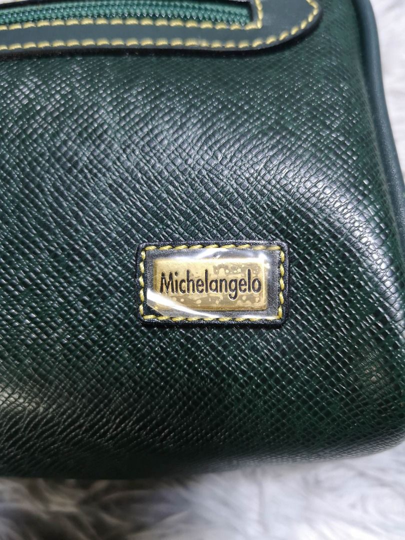 Michael Angelo Dark Green Leather Double Zipper Closure Clutch Bag on ...