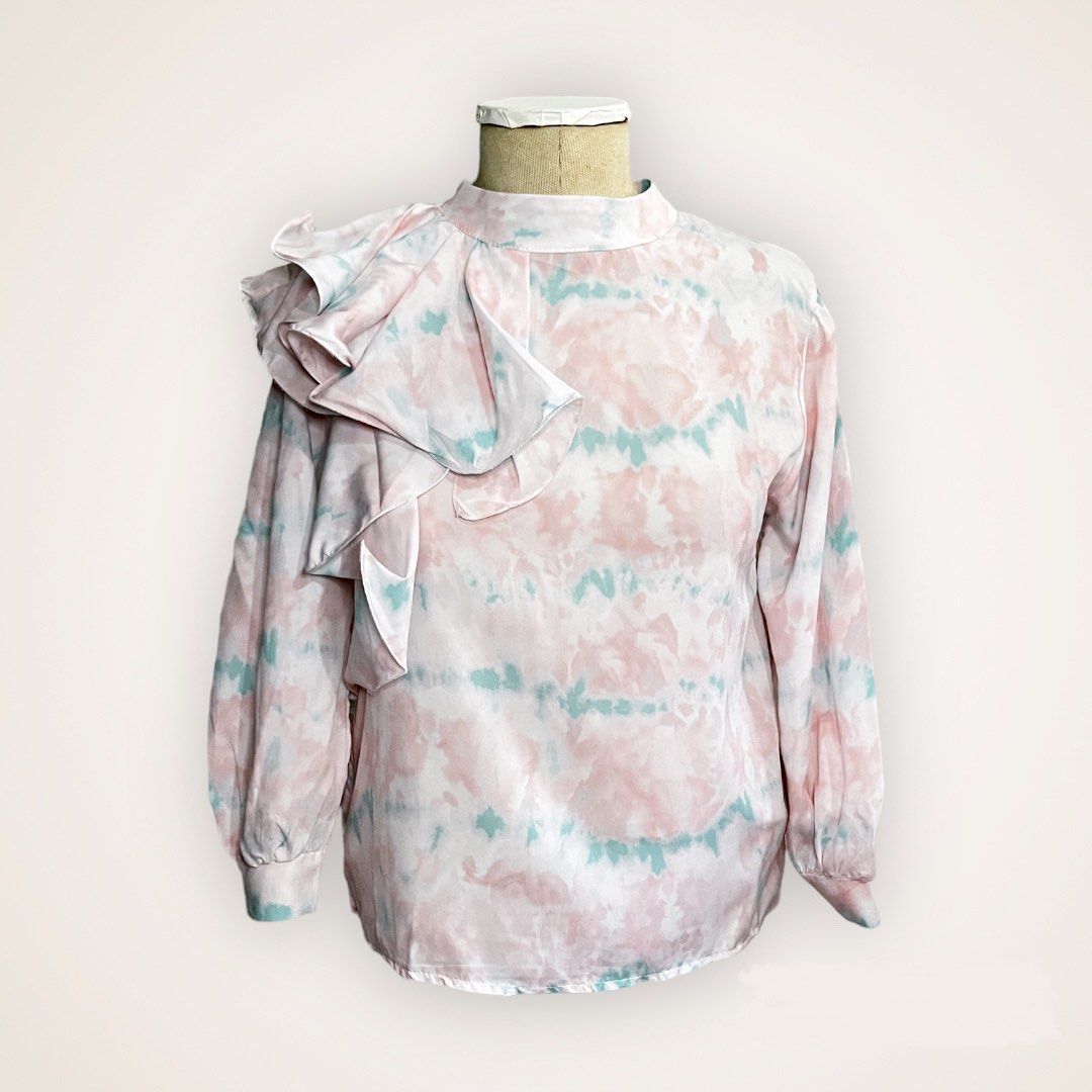Rainbow pink ruffle blouse, Women's Fashion, Tops, Blouses on Carousell