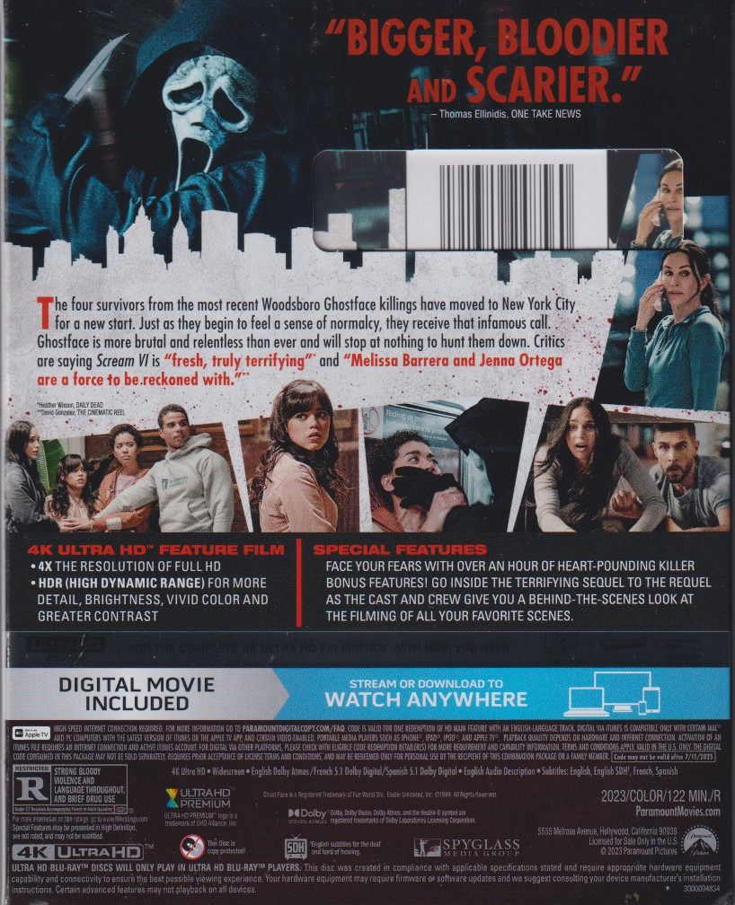 Scream VI 4K (Slipcover) Blu ray / Bluray, Hobbies & Toys, Music ...
