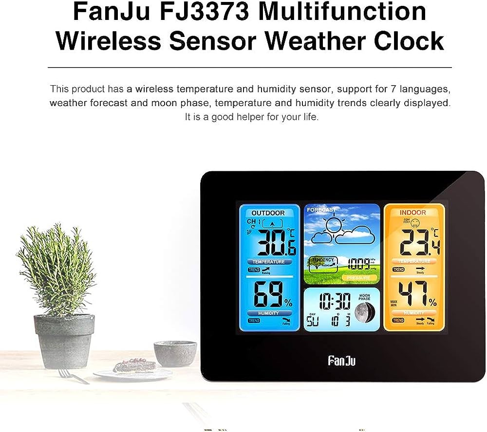 Smart Sensor FanJu FJ3373 Multifunction Digital Weather Station LCD Alarm Clock Indoor Outdoor ...