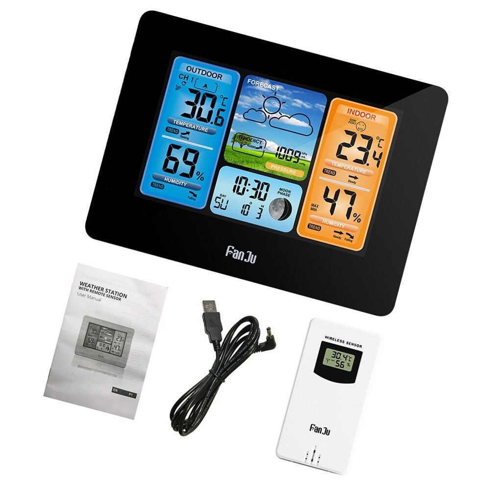 Smart Sensor FanJu FJ3373 Multifunction Digital Weather Station LCD Alarm Clock Indoor Outdoor ...