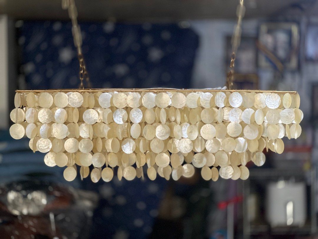 SMOKED CAPIZ CHANDELIER ON HAND, Furniture & Home Living, Lighting ...