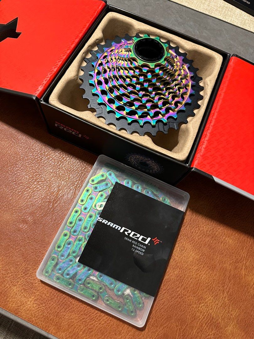 SRAM Red Cassette and Chain (Oil Slick), Sports Equipment, Bicycles ...