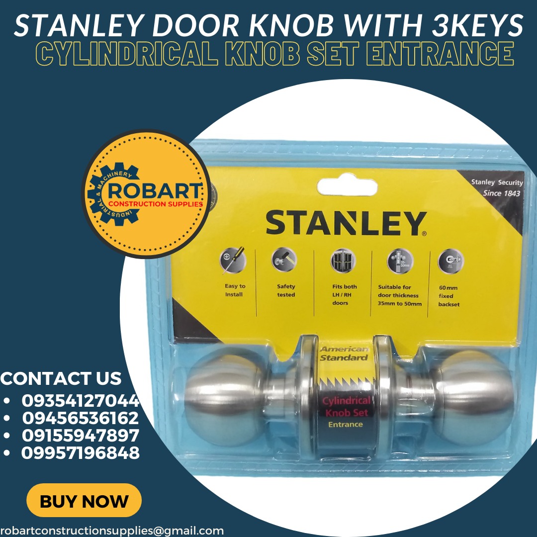 STANLEY DOORKNOB WITH 3 KEYS CYLINDRICAL KNOB SET ENTRANCE, Commercial ...