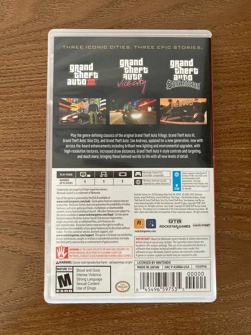 Switch Grand Theft Auto the Trilogy GTA, 電子遊戲, 電子遊戲, Nintendo 任天堂 ...