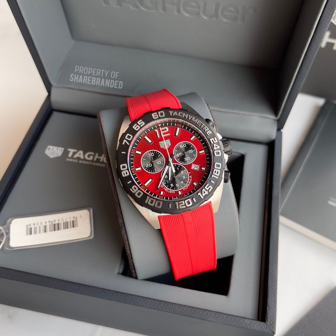 Tag Heuer Formula One Red Dial Rubber Quartz Chronograph 43mm CAZ101AN ...