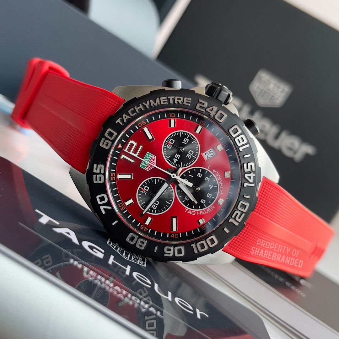 Tag Heuer Formula One Red Dial Rubber Quartz Chronograph 43mm CAZ101AN ...