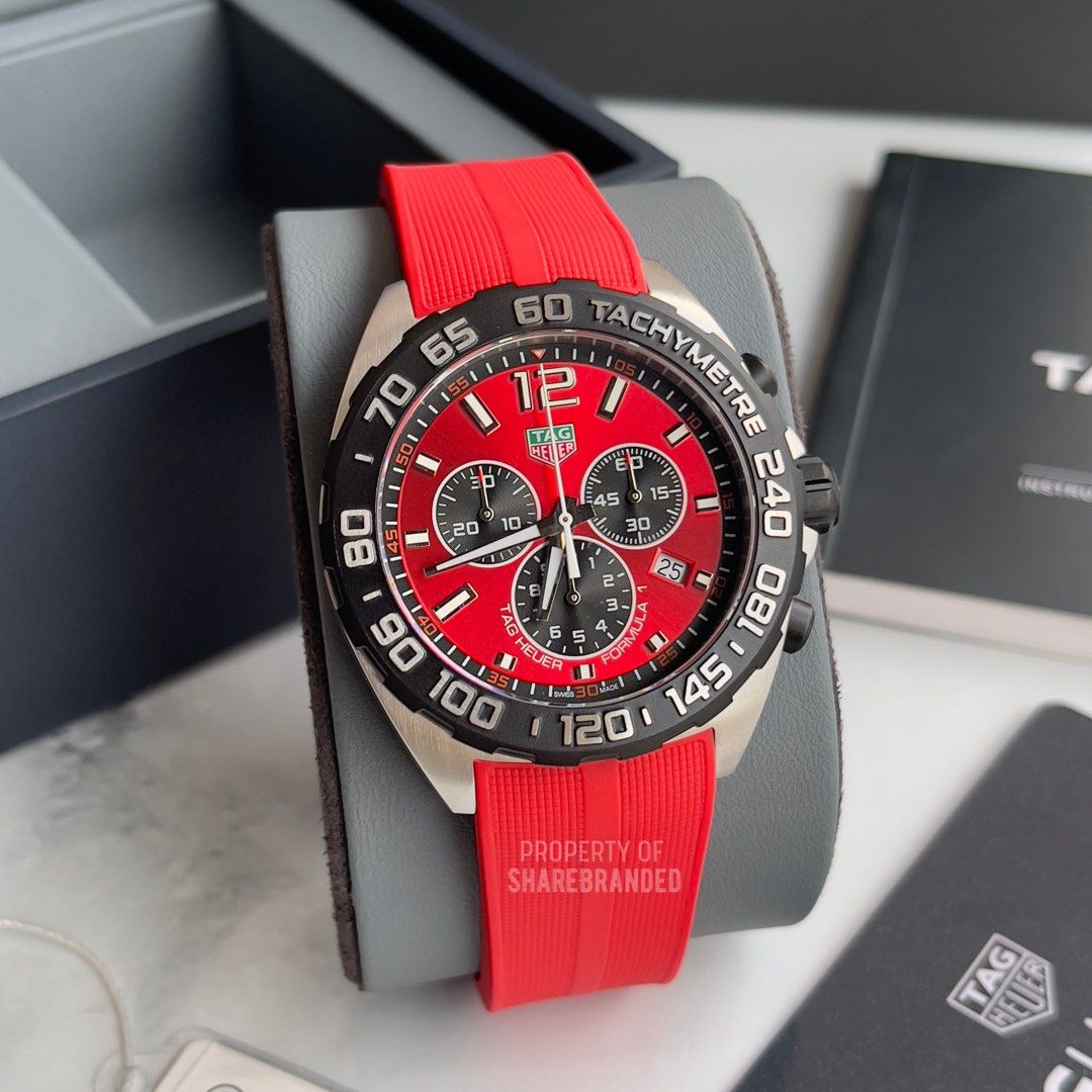 Tag Heuer Formula One Red Dial Rubber Quartz Chronograph 43mm CAZ101AN ...