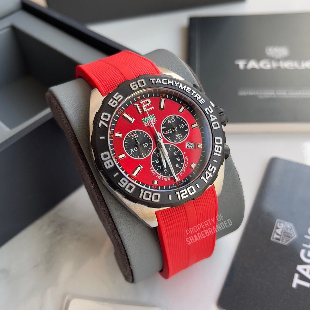 Tag Heuer Formula One Red Dial Rubber Quartz Chronograph 43mm CAZ101AN ...