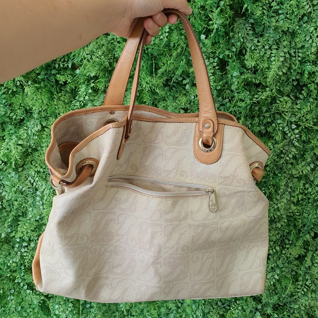 Tas tote PVC kulit Vincis Bench Stripes vintage, Fesyen Wanita, Tas ...