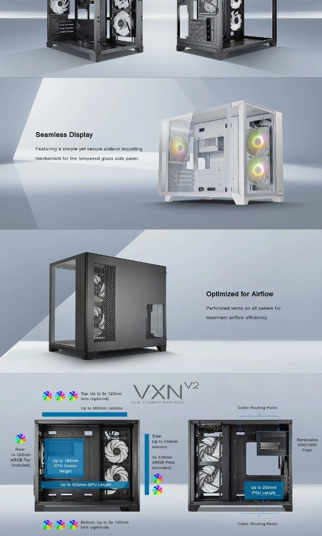 Tecware VXN V2 White TG ARGB Tempered Glass Compact Dual Chamber Rear ...